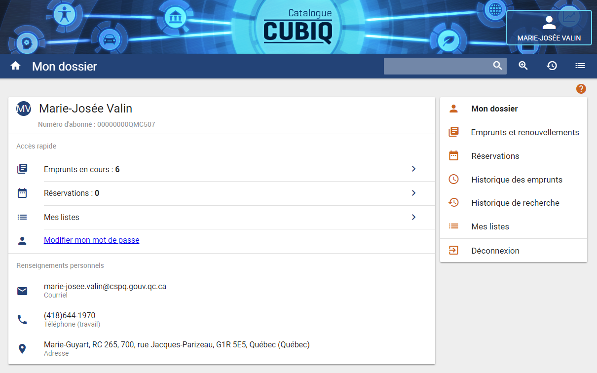 Aide - Mon dossier - Catalogue CUBIQ